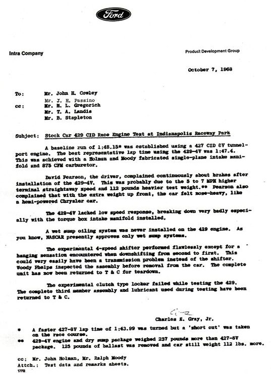 Ford Historical Paperwork – Talladega and Spoiler Registry